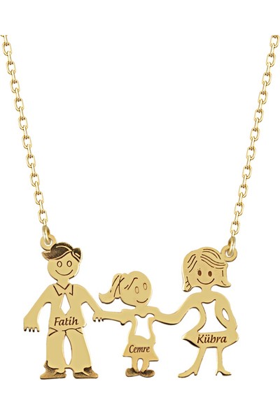 Dzg Silver Anne Baba Kız Çocuk Gümüş Isimli Aile Kolye DN215