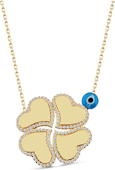 Dzg Silver Isim Yazılan Nazarlı 4 Kalpli Gümüş Kolye DN183