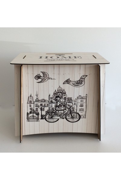 Pratik Dekor Bisikletli Kız Beyaz Sehpa