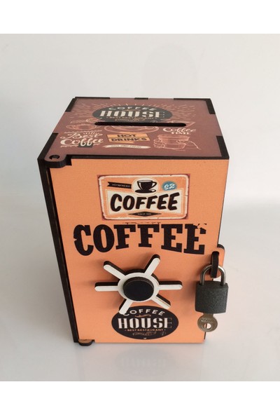 Pratik Dekor Kasa Kumbara Kilitli Ahşap Kutu Coffee House Pratik Dekor Kasa Kumbara Kilitli Ahşap Kutu Coffee House