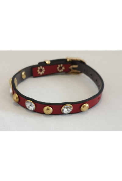 Elite Kırmızı Rivet + Taşlı Rivetli Soft 1 cm Gold Metal Tokalı Kedi Tasması Elite Kırmızı Rivet + Taşlı Rivetli Soft 1 cm Gold Metal Tokalı Kedi Tasması
