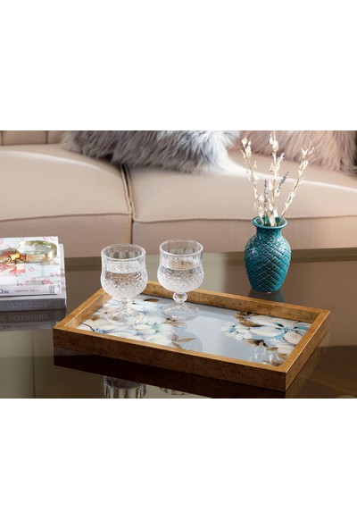 English Home Georgia Cam Dekoratif Tepsi 31 x 46 cm Mavi English Home Georgia Cam Dekoratif Tepsi 31 x 46 cm Mavi