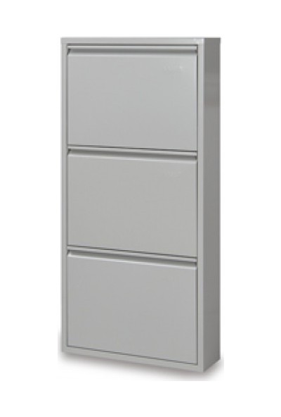 KASER Gri Kilitli 3'lü Metal Ayakkabılık