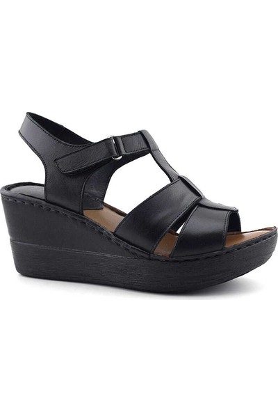 Ellanor 1807 Deri Kadın Sandalet-Siyah