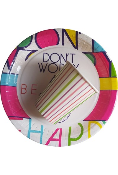 Soobe Lines World Don't Worry And Be Happy Karton Bardak Tabak 8 Kişilik Soobe Lines World Don't Worry And Be Happy Karton Bardak Tabak 8 Kişilik