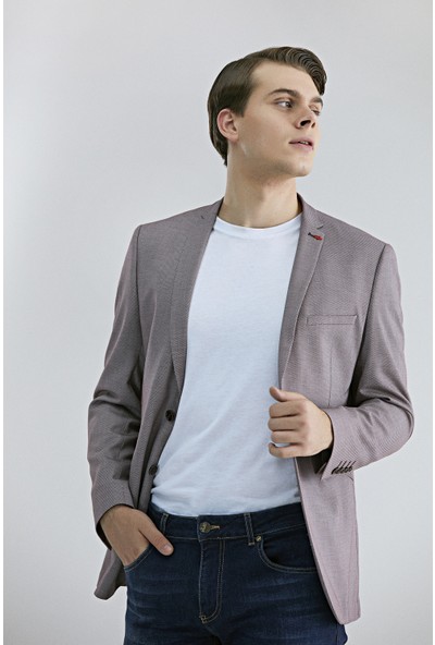 Twn Slim Fit Bordo Armürlü Kumaş Ceket