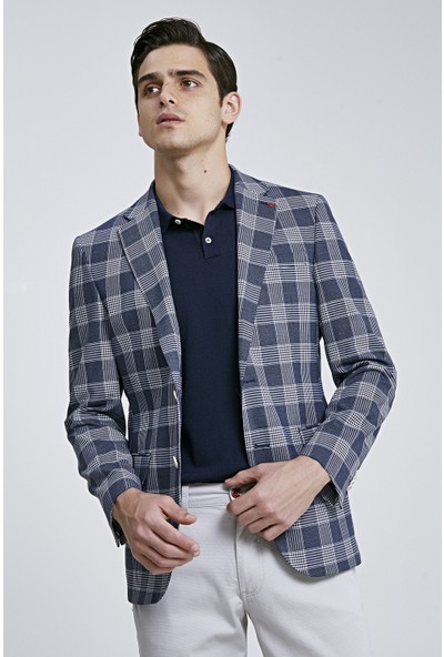 Ds Damat Slim Fit Lacivert Çizgili Kumaş Ceket