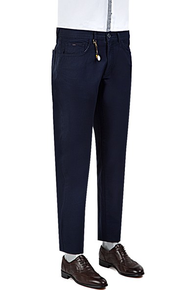 D'S Damat Slim Fit Lacivert Armürlü Chino Pantolon