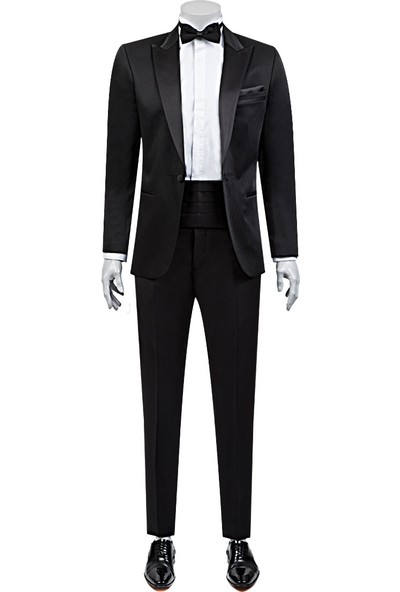 Ds Damat Slim Fit Slim Fit Siyah Jakar Desenli Smokin Takım Elbise