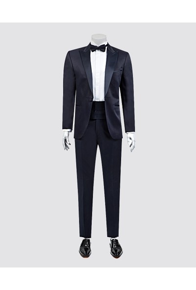 Ds Damat Slim Fit Slim Fit Lacivert Jakar Desenli Smokin Takım Elbise