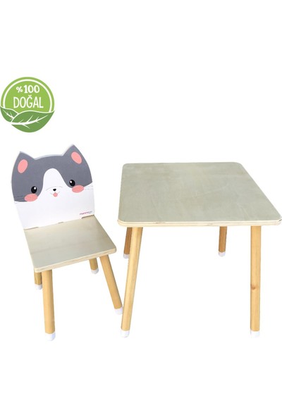 Odun Concept Doğal Ahşap Çocuk Aktivite Masa ve Sandalye Takımı Kedi Odun Concept Doğal Ahşap Çocuk Aktivite Masa ve Sandalye Takımı Kedi