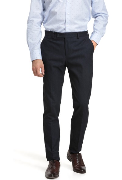 Twn Slim Fit Lacivert Armürlü Kumaş Pantolon