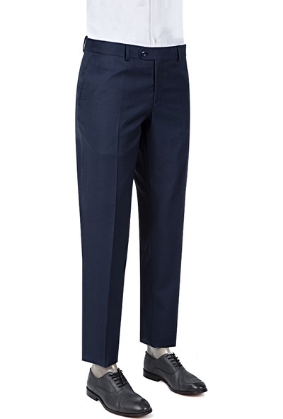D'S Damat Slim Fit Lacivert Armürlü Kumaş Pantolon