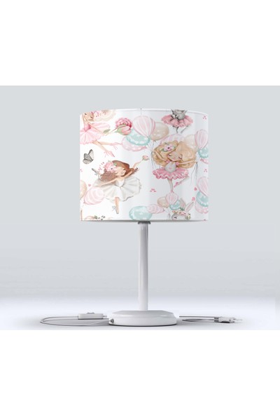 Else Halı Balerin Kızlar Pembe Mavi Balonlar Desenli Çocuk Odası Abajur