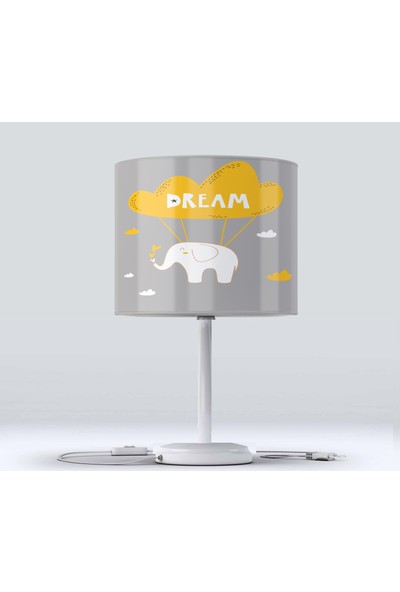 Else Halı Sarı Beyaz Gri Sevimli Fil Desenli Çocuk Odası Abajur