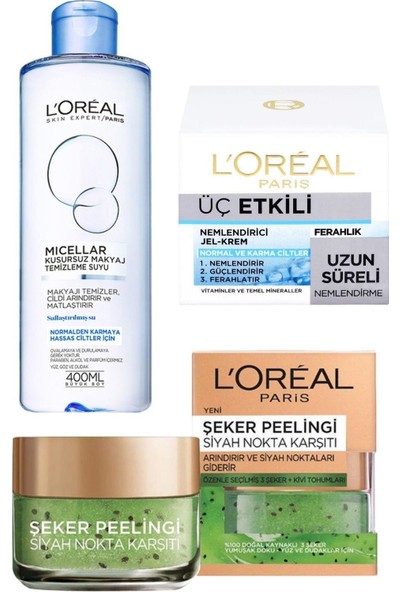 Loreal Paris Şeker Peelingi, Üç Etkili Krem,makyaj Temizleme Suyu Loreal Paris Şeker Peelingi, Üç Etkili Krem,makyaj Temizleme Suyu