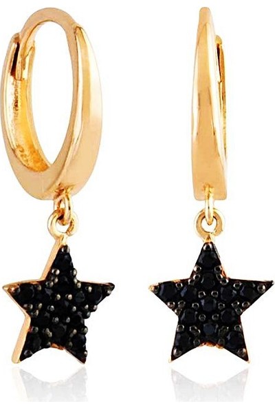 Sembol Gold Yıldız Rose Altın Sallantılı Küpe Onix Taşlı Sembol Gold Yıldız Rose Altın Sallantılı Küpe Onix Taşlı