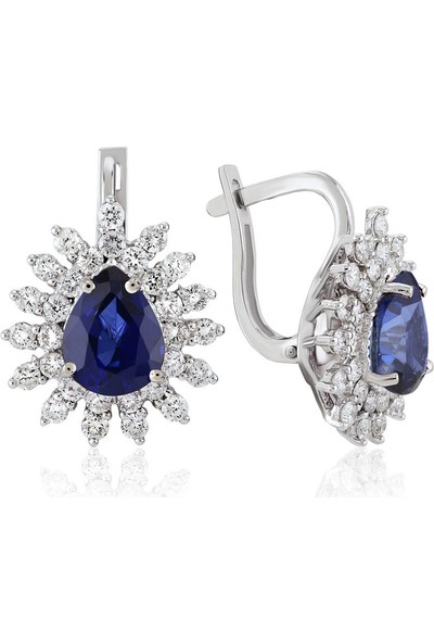 Pırlanta Merkezi 4.29 Ct. Pırlanta Safir Küpe