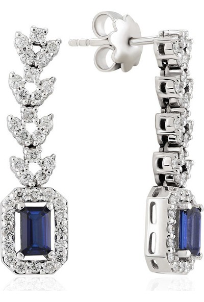 Pırlanta Merkezi 1.55 Ct. Pırlanta Safir Küpe