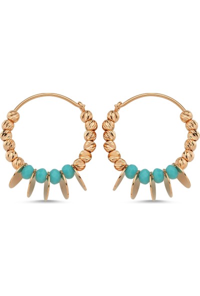 Sembol Gold Dorikalı Altın Küpe Firuze Taşlı Pullu Rose Altın