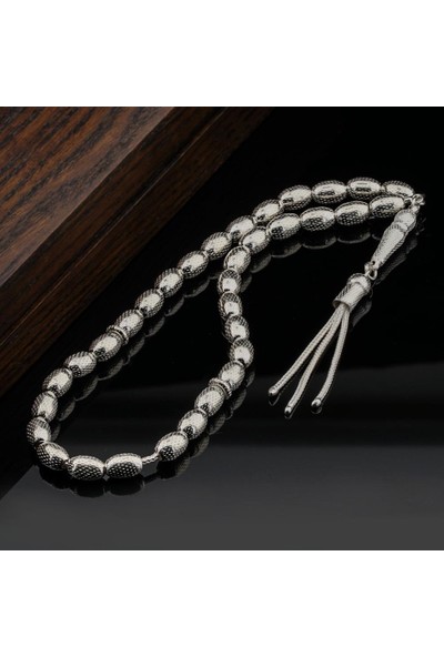 Takıhan 925 Ayar Gümüş Arpa Kesim Nokta İşlemeli Tesbih