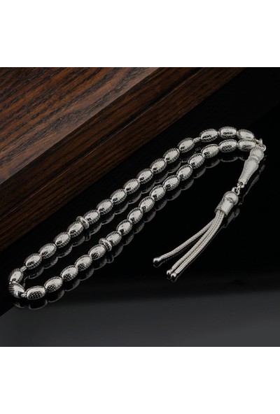 Takıhan 925 Ayar Gümüş Arpa Kesim Nokta İşlemeli Tesbih