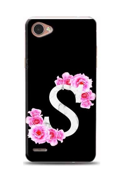 Kılıf Madeni LG Q6 S Harfli Pembe Çicekli Tasarimli Telefon Kilifi Y-Pembecs