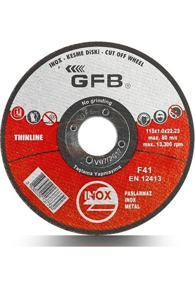 Gfb Metal Kesici Taş 115X1 Inox Kesme Taşı 50 Adet Gfb Metal Kesici Taş 115X1 Inox Kesme Taşı 50 Adet