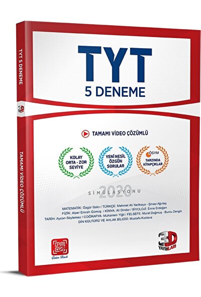 3D Yayınları TYT 5'li Deneme ÖSYM Tarzında Tamamı Video Çözümlü