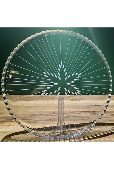 Decocıa Yuvarlak Cam Tepsi Vega İşlemeli Desenli Decocıa Yuvarlak Cam Tepsi Vega İşlemeli Desenli