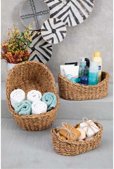 Doreline Naturel Oval Hasır Sepet Lüx Organizer 3 Boy Banyo ve Ev Dekoru Doreline Naturel Oval Hasır Sepet Lüx Organizer 3 Boy Banyo ve Ev Dekoru