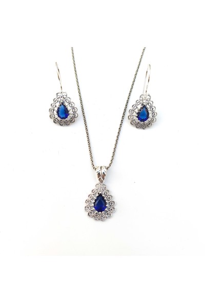 Magnamina Safir Taşlı Damla Model El Işi Gümüş Set Magnamina Safir Taşlı Damla Model El Işi Gümüş Set