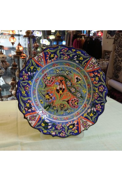 Assos Pazarı 22 cm Çini Kabartmalı Tabak Mavi Lale