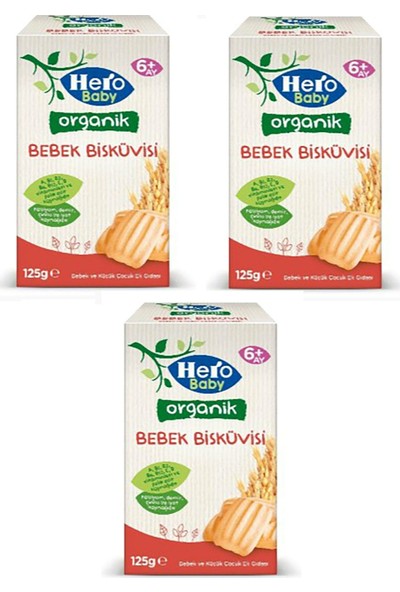 Hero Baby Organik Bebek Bisküvisi 125 gr x 3 Adet Hero Baby Organik Bebek Bisküvisi 125 gr x 3 Adet