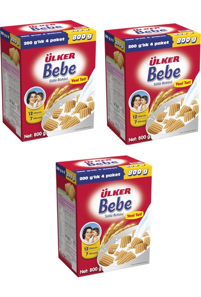 Ülker Bebe Sütlü Bisküvi 800 gr x 3 Adet