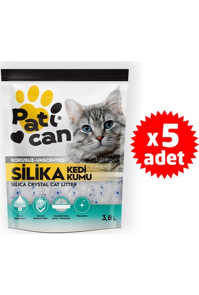 Patican Silika Kristal Kedi Kumu 3.8 lt x 5 Adet Patican Silika Kristal Kedi Kumu 3.8 lt x 5 Adet