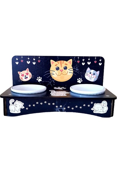 Hobicim Ultraviyole Baskılı Kedi Mama ve Su Kabı Seramik Kaseli