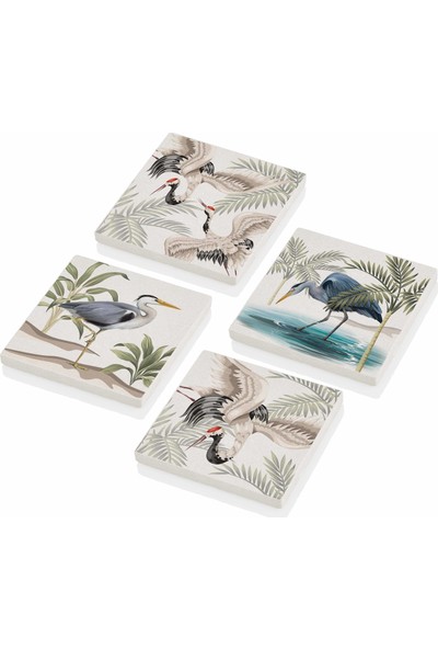 The Mia Taş Bardak Altlığı 4'lü Set Bird