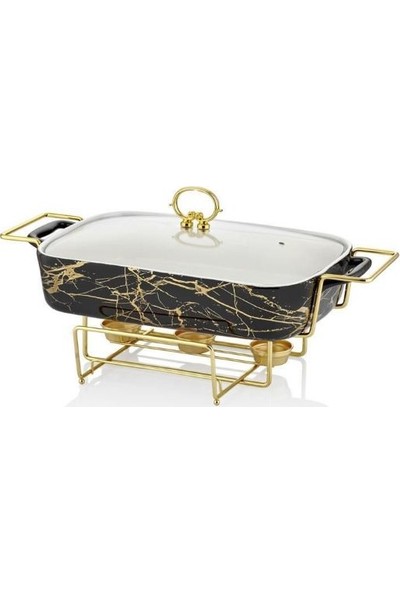 Lucca Home Black & Gold 43 cm Dikdörtgen Isıtıcılı Servis Tenceresi