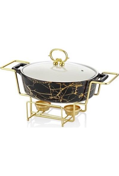 Lucca Home Black & Gold 29,5 cm Oval Isıtıcılı Servis Tenceresi
