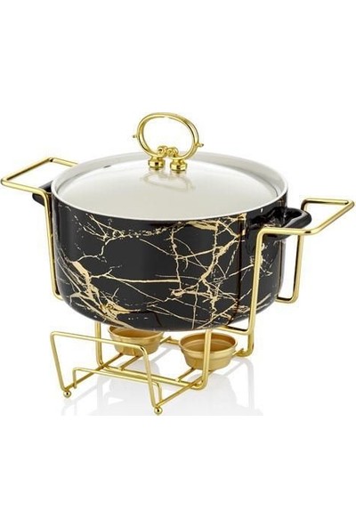Lucca Home Black & Gold 26 cm Yuvarlak Isıtıcılı Servis Tenceresi