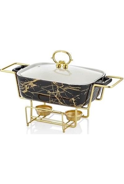 Lucca Home Black & Gold 30,5 cm Dikdörtgen Isıtıcılı Servis Tenceresi