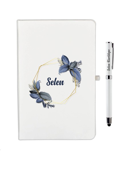Hediye Rengi İsme Özel Çiçekli Çerçeve Defter Kalem Seti