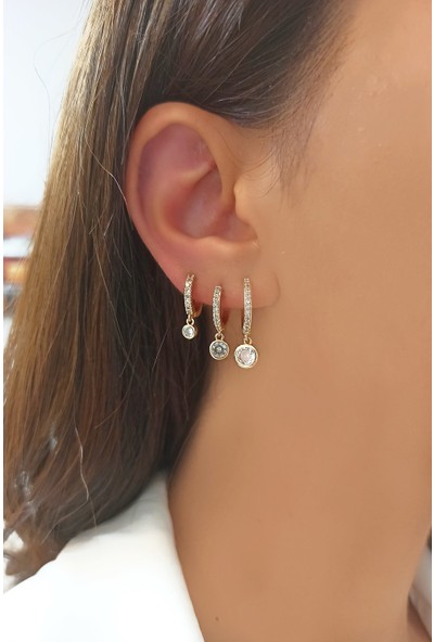 ÇLK Accessories Zirkon 3'lü Tek Taşlı Küpe B300