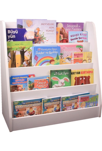 Oyuncak Odası Montessori Beyaz Ahşap Kitaplık 75 x 75 x 30 cm