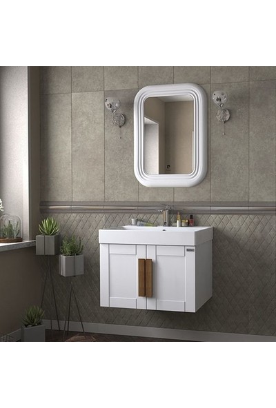 Pierre Cardin Pio 70 cm Antique White Banyo Dolabı Mat Beyaz Ahşap Kulplu