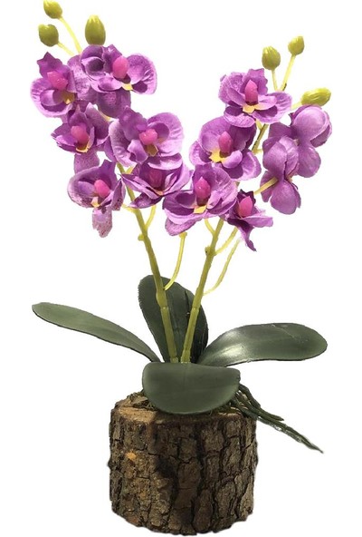 Nettenevime Yapay Çiçek Orkide Doğal Kütük Saksı Da Hediyelik Lila 25CM