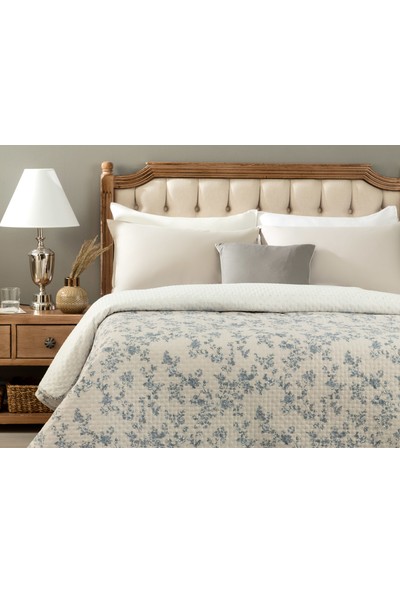 Madame Coco Lille Çift Kişilik Çok Amaçlı Yatak Örtüsü - Bej / Indigo