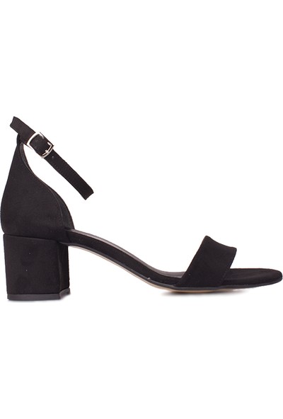 Loggalin 111272 008 Kadın Siyah Süet Topuklu Büyük & Küçük Numara Sandalet