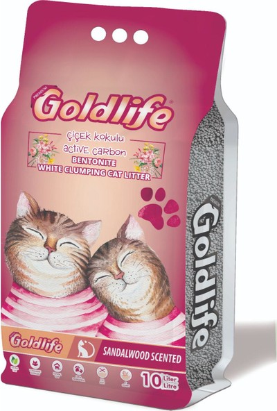 Gold Life Kedi Kumu 10 lt Active Carbon Çiçek Kokulu Bentonit
